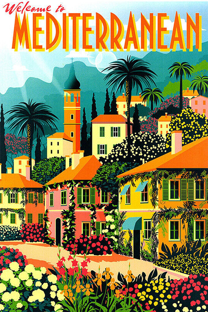 Poster - Welcome To The Mediterranean Vintage Travel Retro Poster Wall ...