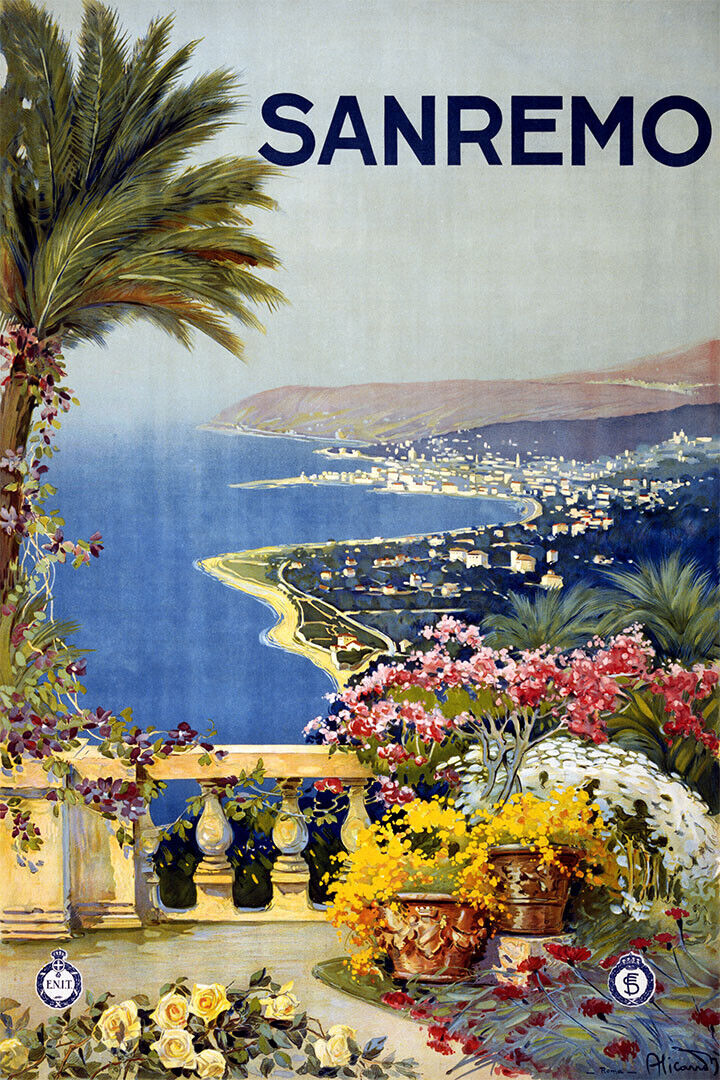 Poster - 1920s San Remo Italy Vintage Style Italian Seaside Travel Poster Wall Art Print Home ...