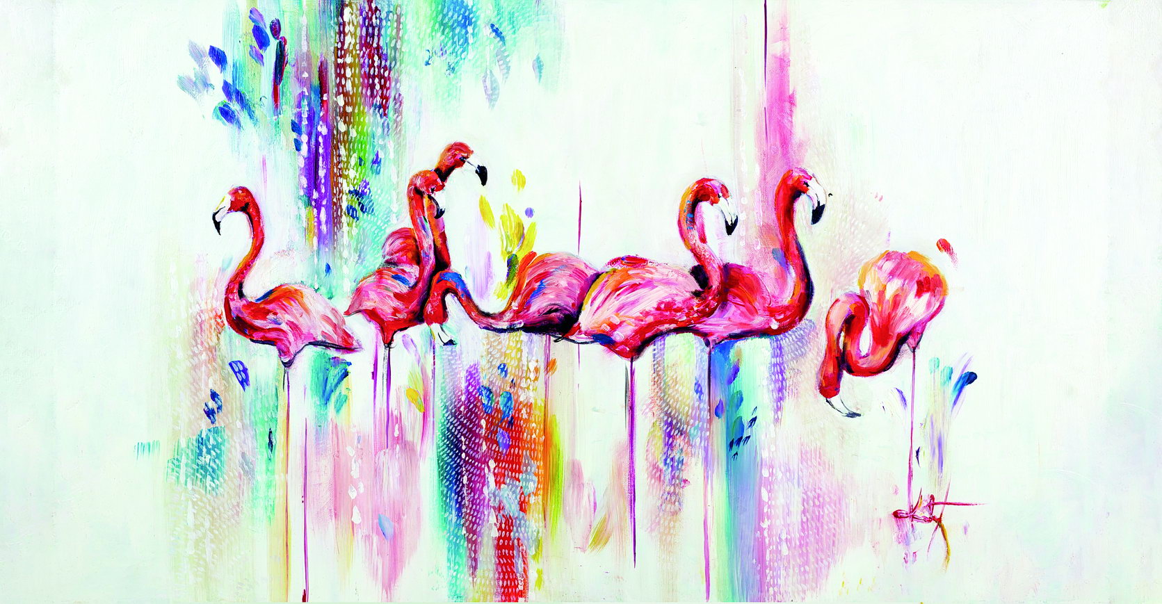 Poster - Flamingos in Color Poster Vibrant Watercolor Art Tropical Bird ...