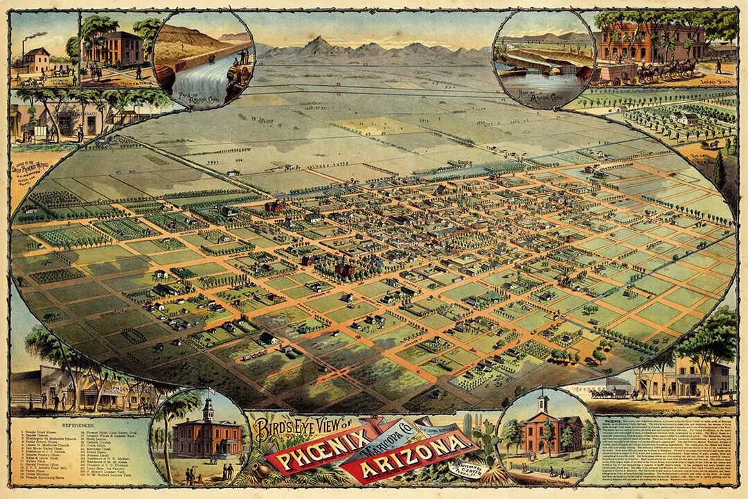 Poster - 1885 Phoenix Arizona Vintage Old Panoramic City Map Poster ...
