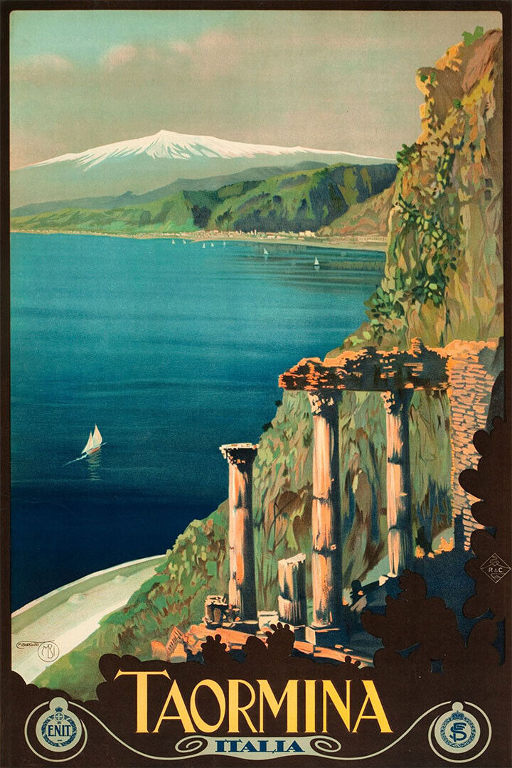 Poster - 1920s Taormina Sicily Vintage Style Travel Poster Wall Art ...