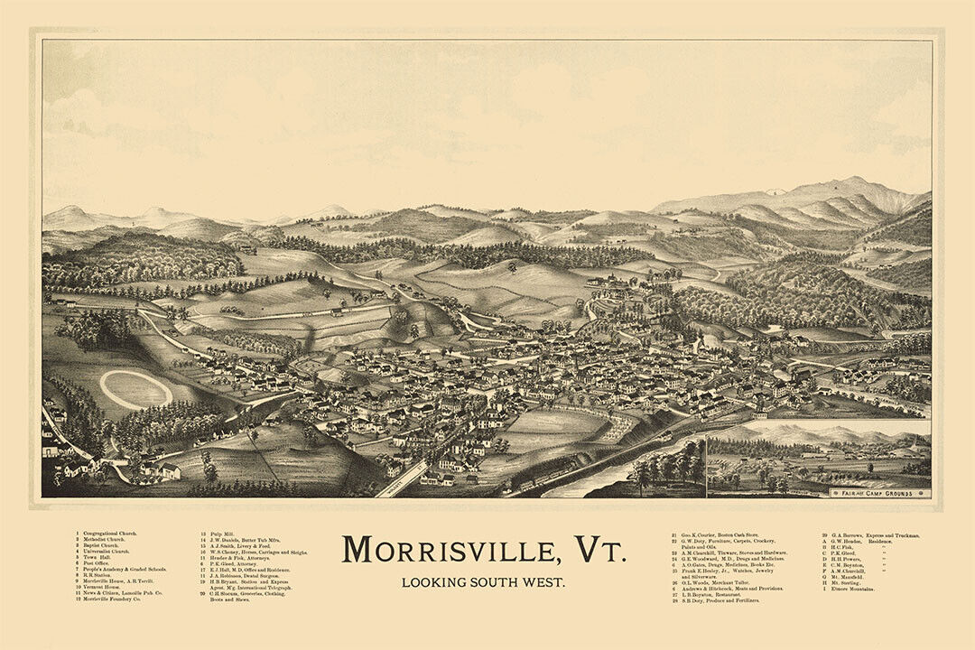 Poster - Morrisiville Panaromic City Map Vintage Style Poster Wall Art ...