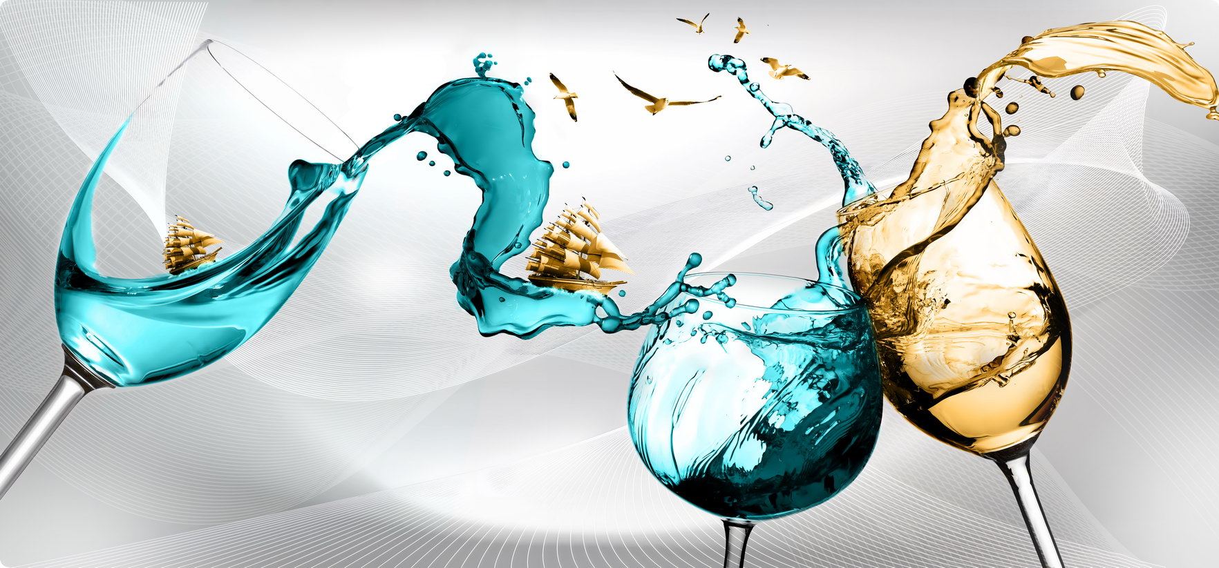 Poster - Dual Glass Splash Poster Minimalist Abstract Art Water and ...