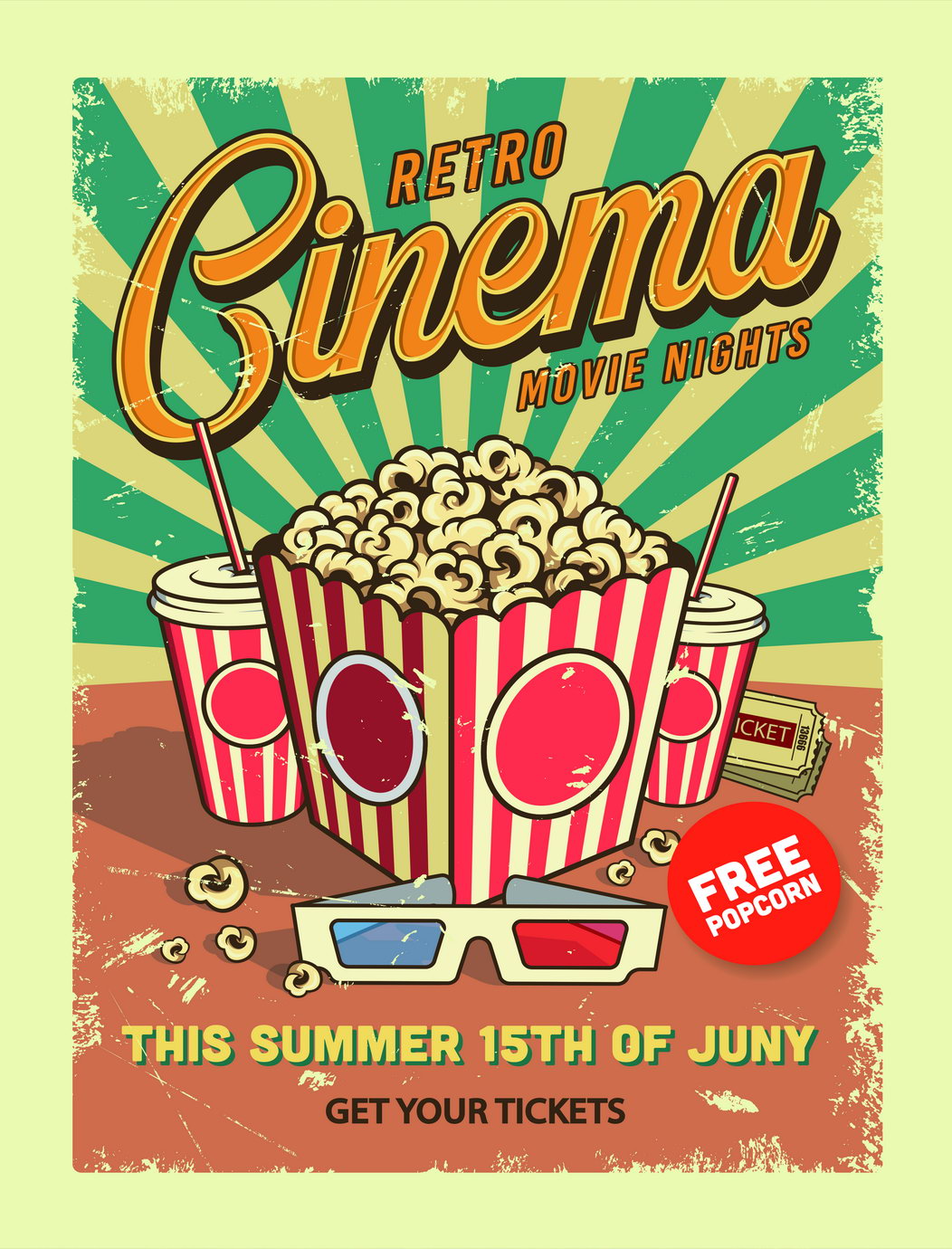 Poster - Retro Cinema Pop Art Poster Vintage Movie Theater Popcorn ...